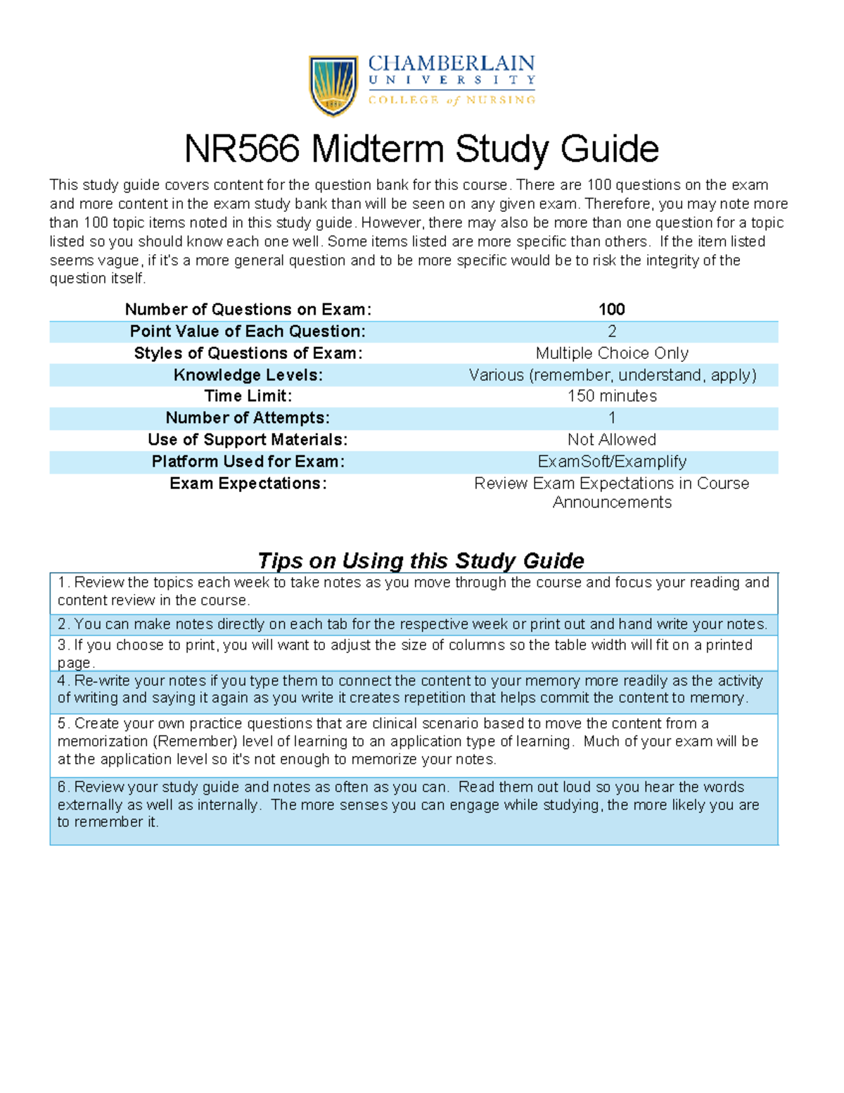 NR566 FY25 Midterm Study Guide (1) - NR566 Midterm Study Guide This study guide covers content ...