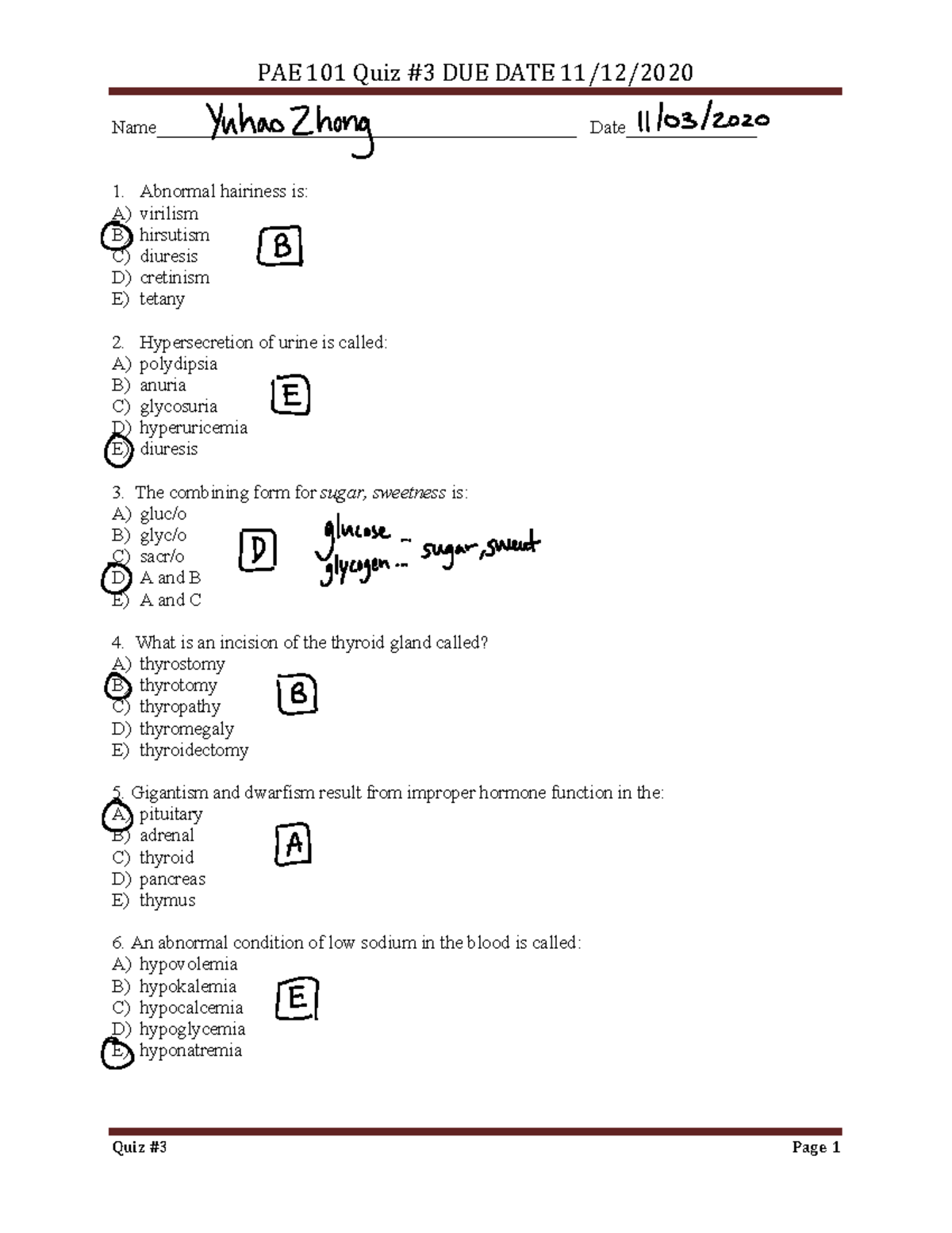 PAE 101 Quiz 3 - Medical Terminology Quiz 3 Answers - - Studocu