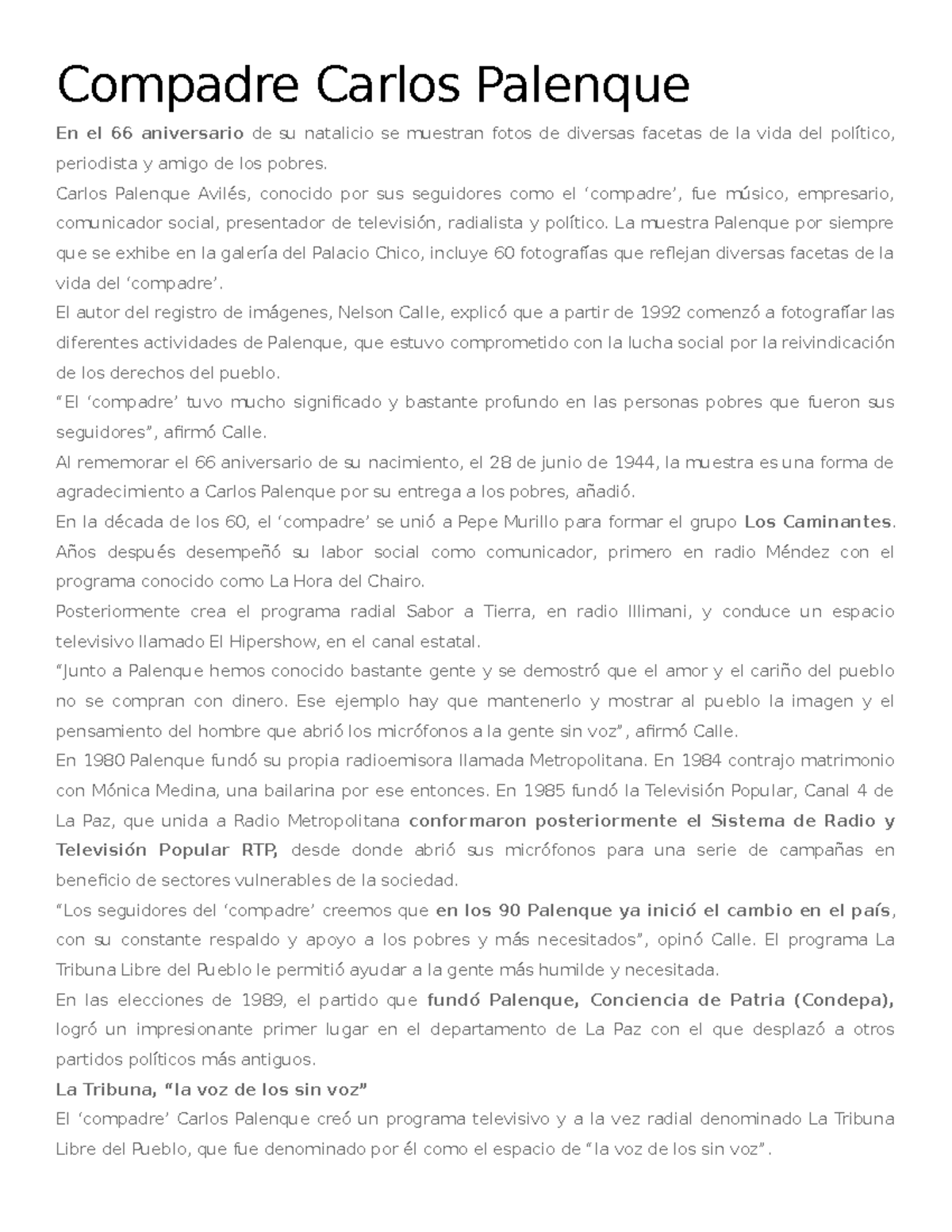 Compadre Carlos Palenque y la Comunicacion Bolivia - Compadre Carlos ...
