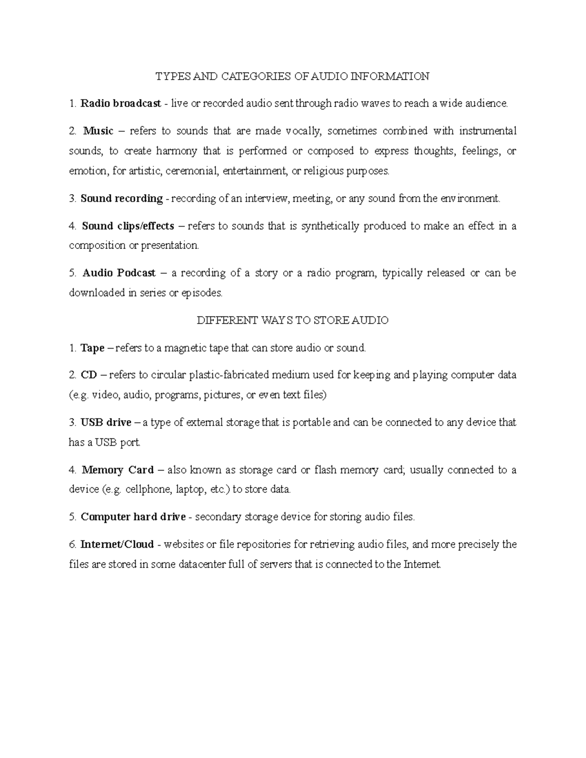 Types AND Categories OF Audio Information - TYPES AND CATEGORIES OF ...