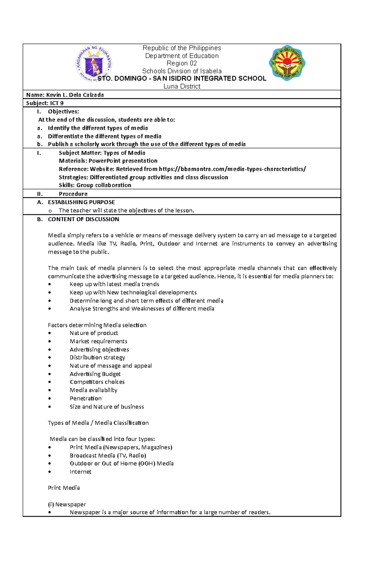 ICT Grade 9.2 Types of Media - Republic of the Philippines Department ...