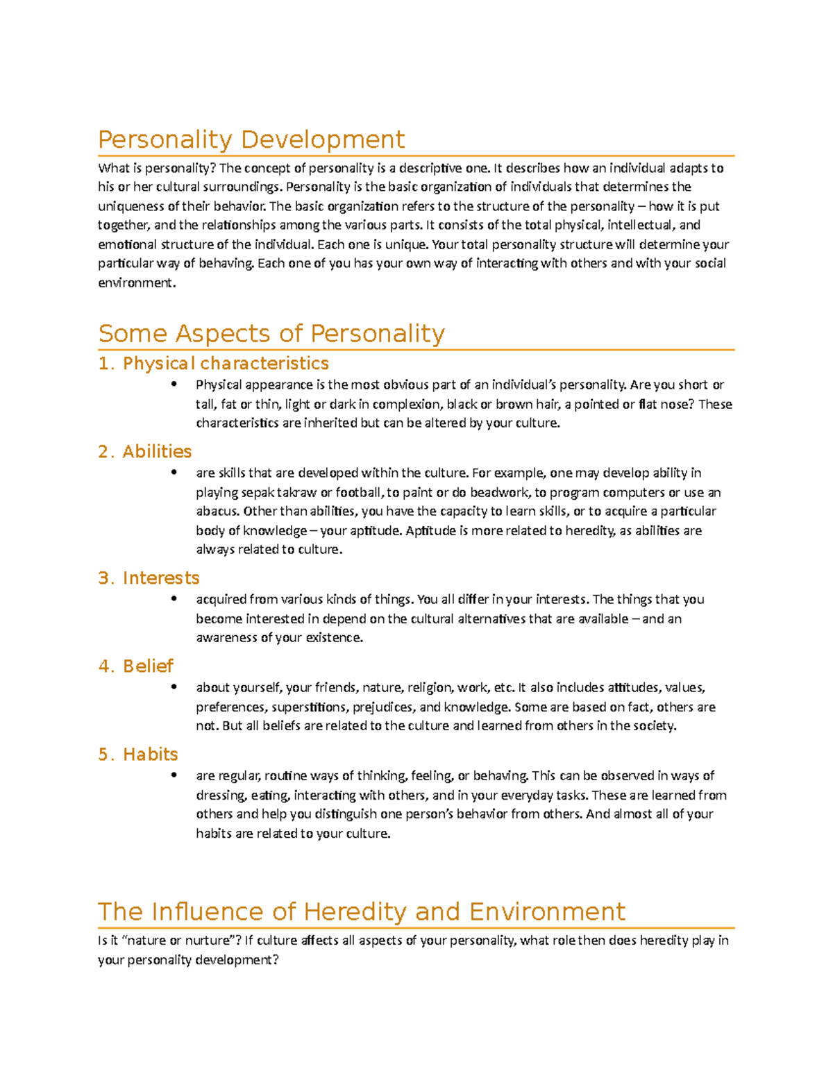 Personality Development - It describes how an individual adapts to his ...