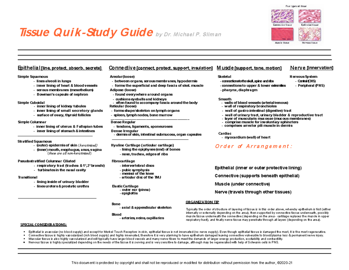 Tissues Quik Study Guide 21 - Tissue Quik-Study Guide by Dr. Michael P ...