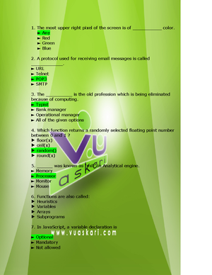 CS101 Final Term MCQs by waqar Siddhu - Computer science - DOWNLOAD SOLVED FINAL PAST PAPERS BY ...