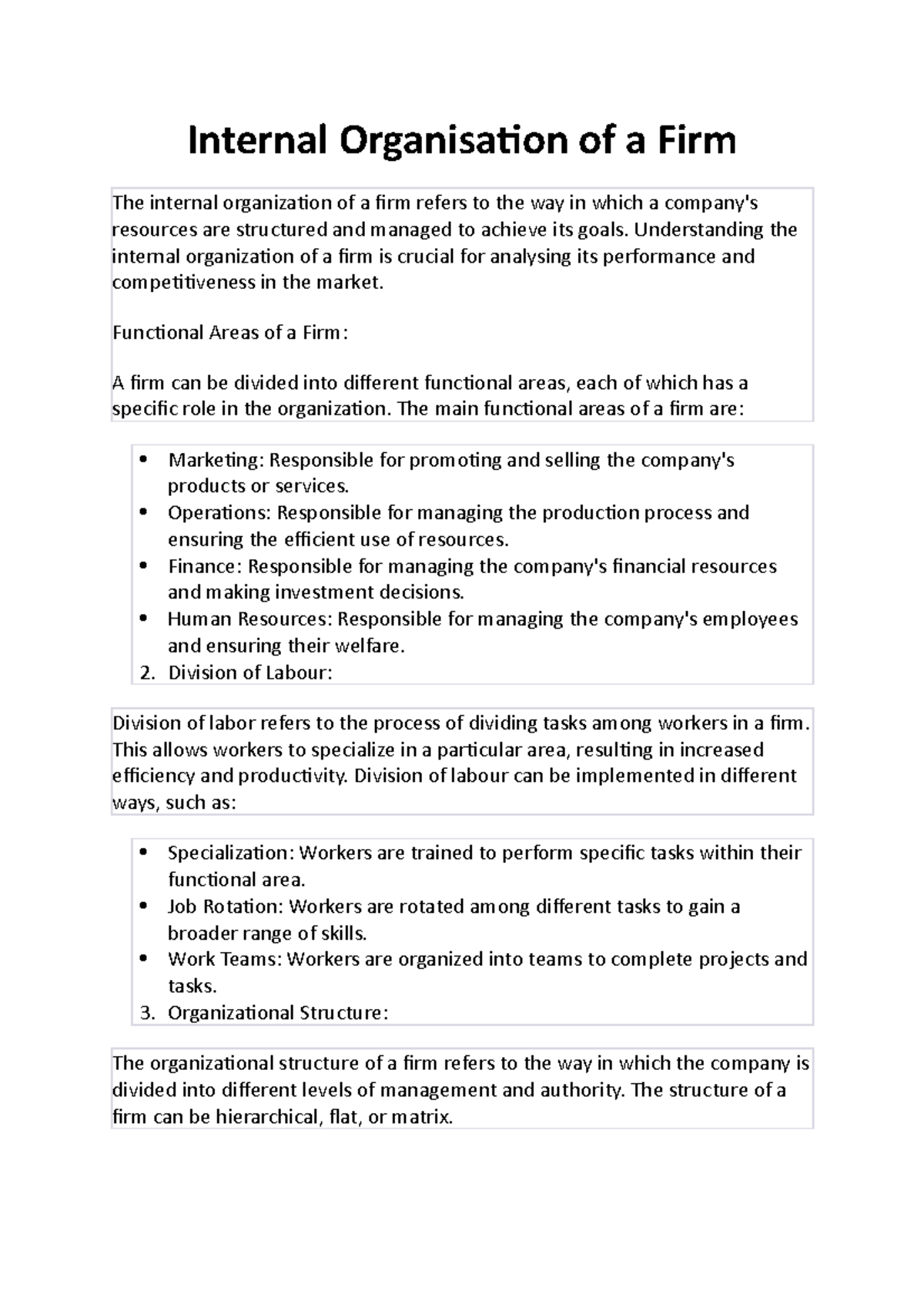 Internal Organisation of a Firm - Understanding the internal ...
