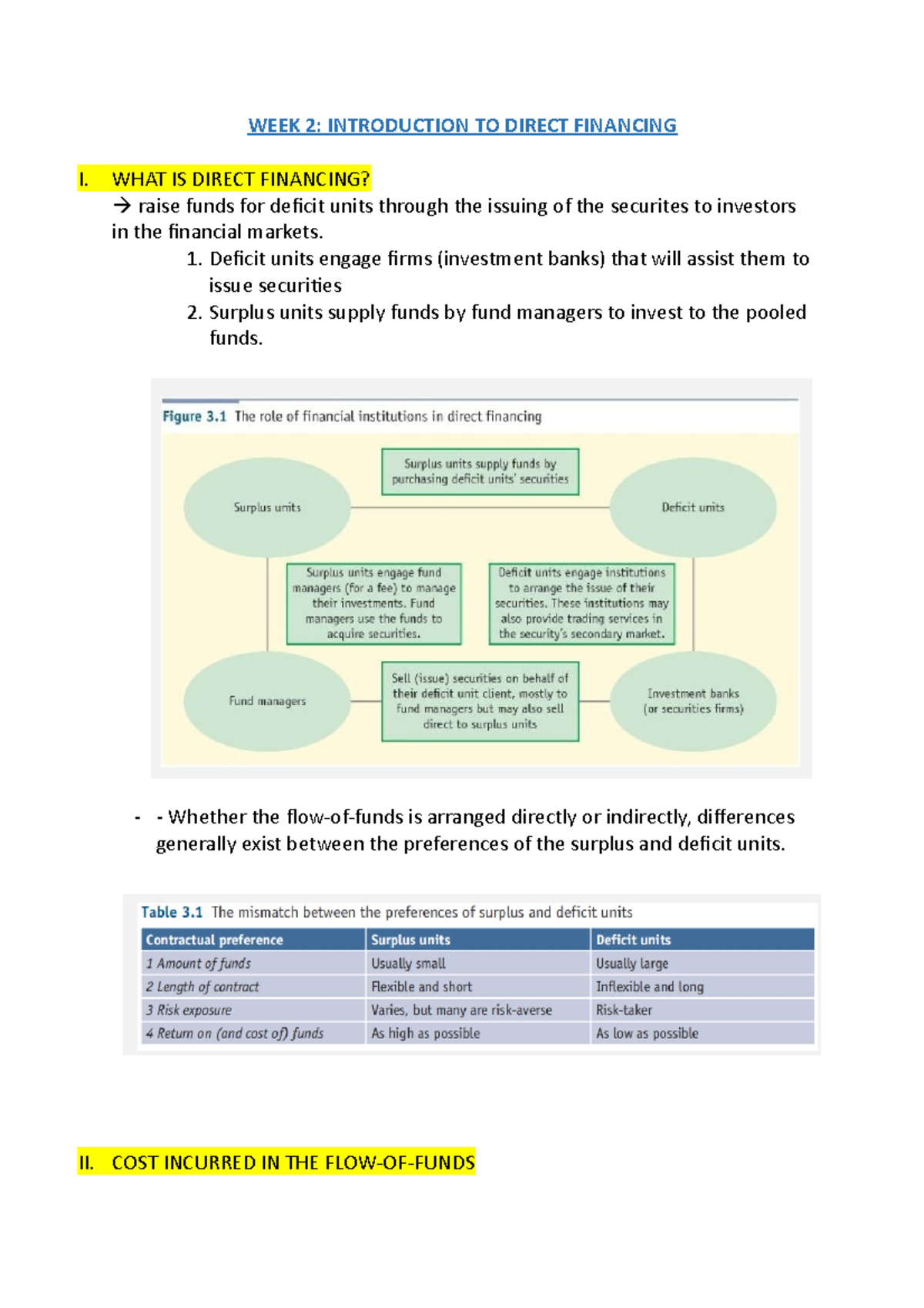 Financial system week 2 - WEEK 2: INTRODUCTION TO DIRECT FINANCING I ...