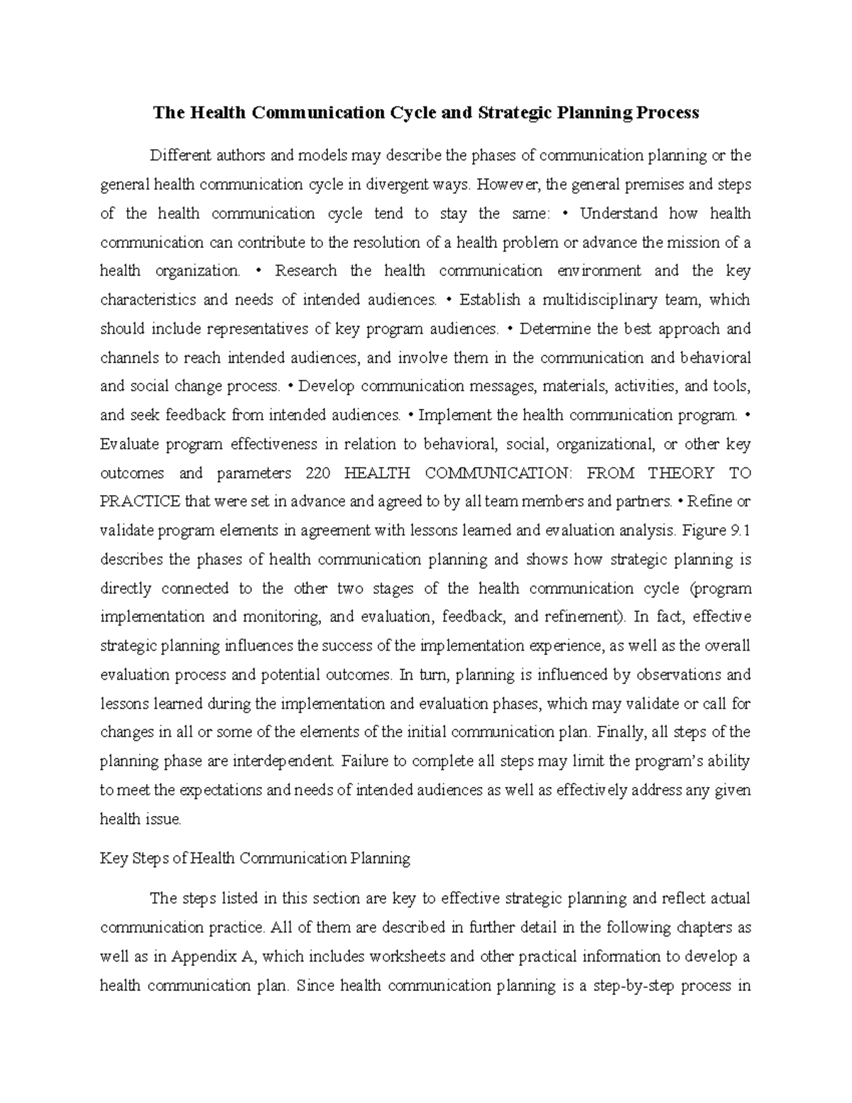 The Health Communication Cycle and Strategic Planning Process - However ...