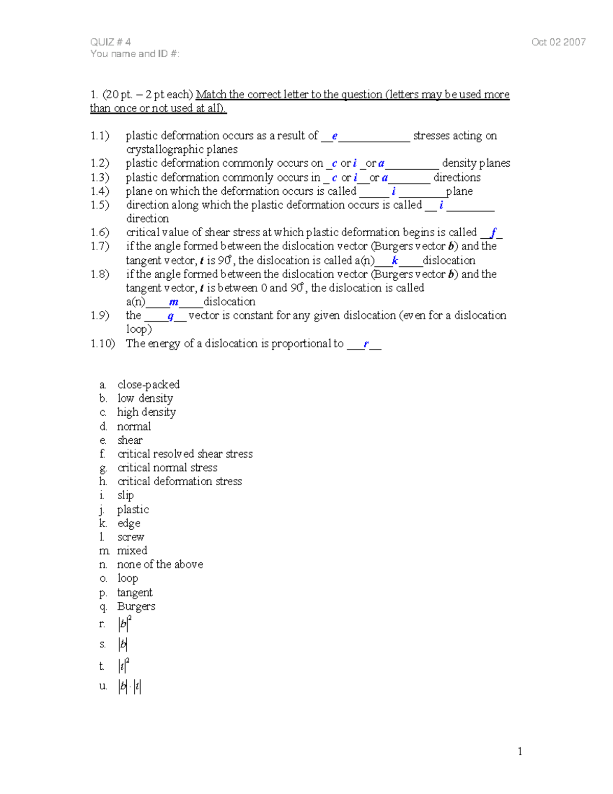 Yushin - Quiz 4 (Ch. 5) - Fall 2007 - QUIZ # 4 Oct 02 2007 You name and ...