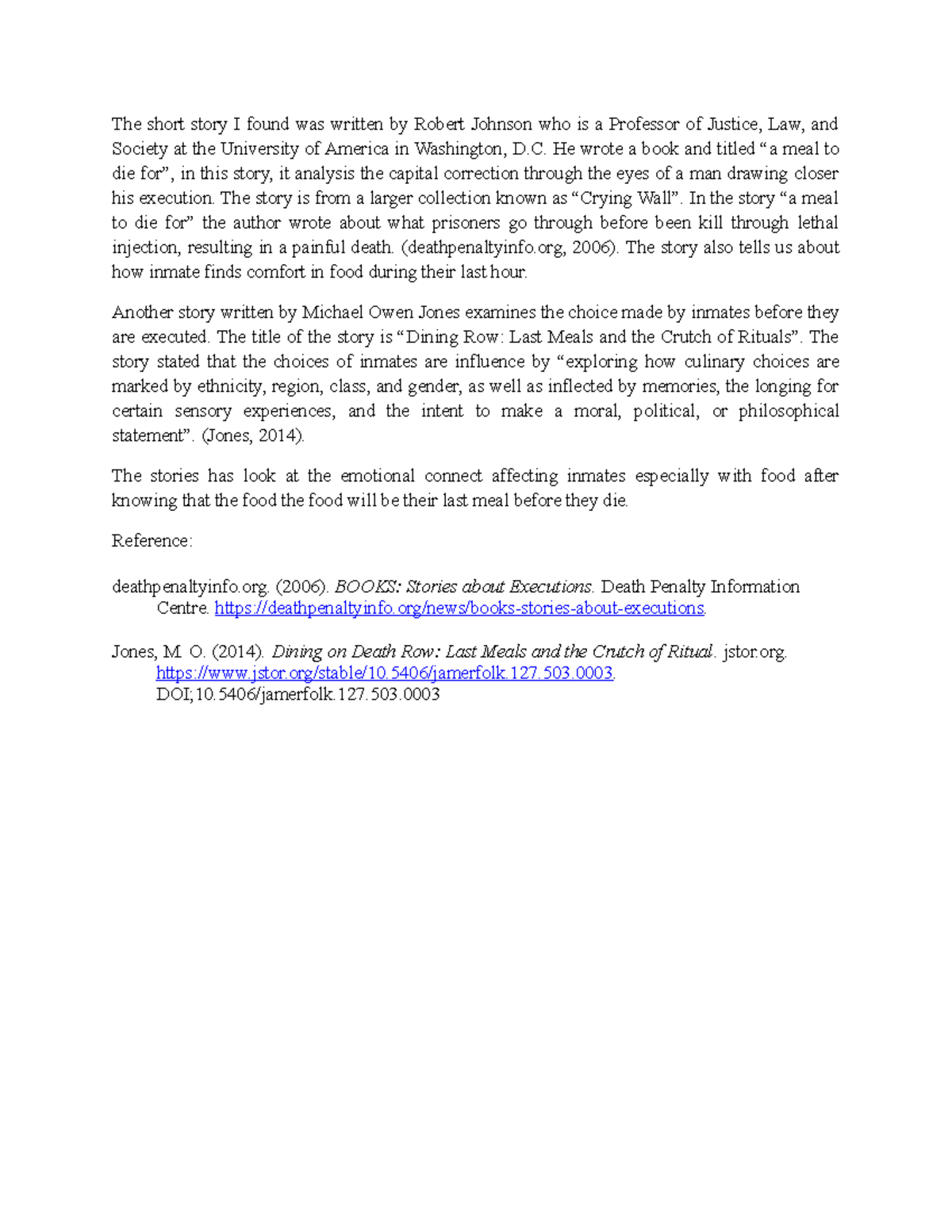 Learning Journal - Unit 6 - ENGL 1102 - The short story I found was ...