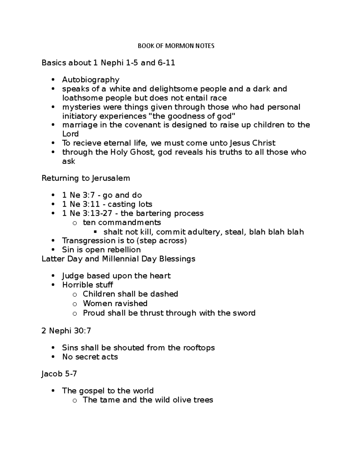 BOOK OF Mormon Notes - BOOK OF MORMON NOTES Basics about 1 Nephi 1-5 ...