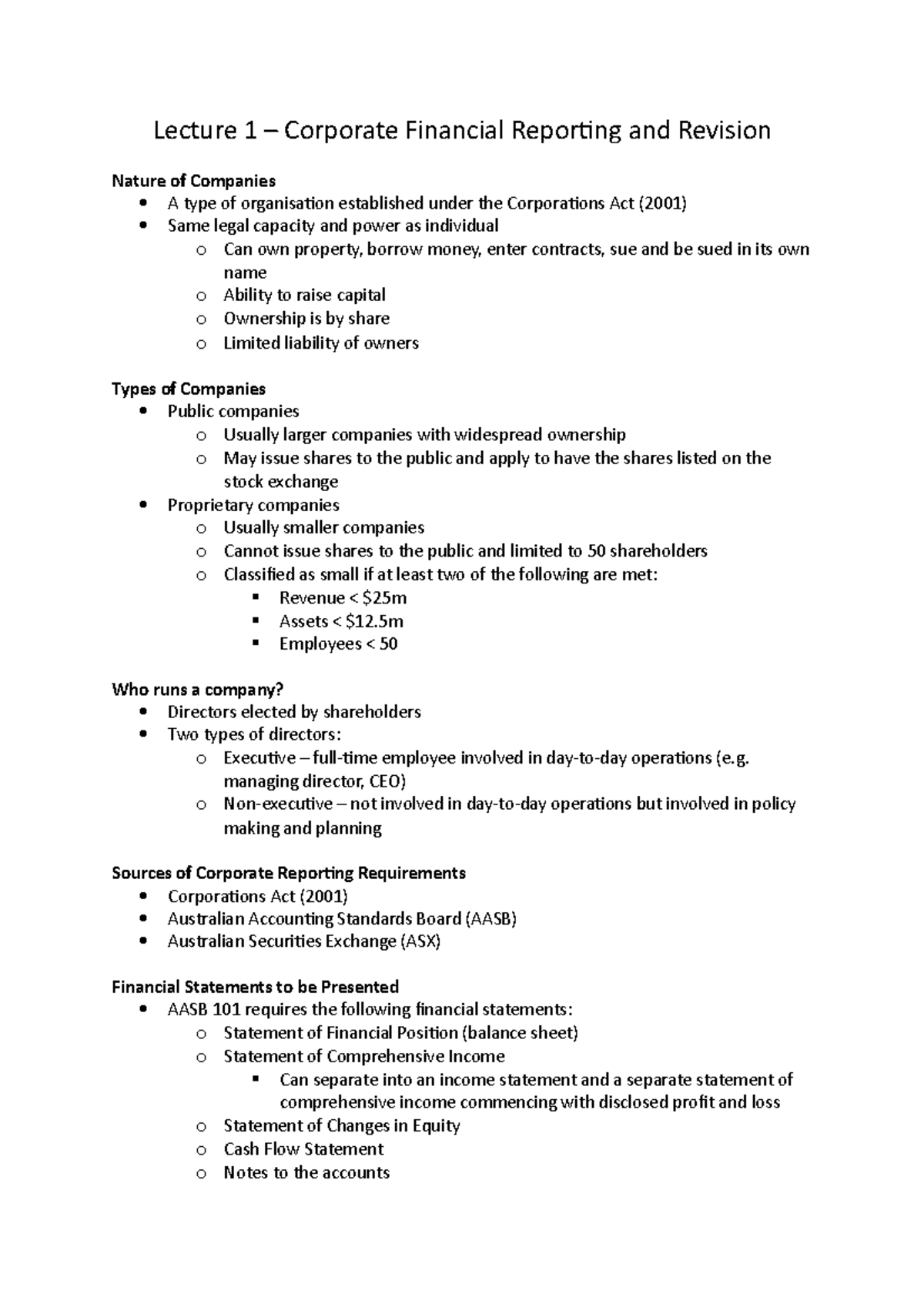 Lecture 1 – Corporate Financial Reporting and Revision - Lecture 1 ...