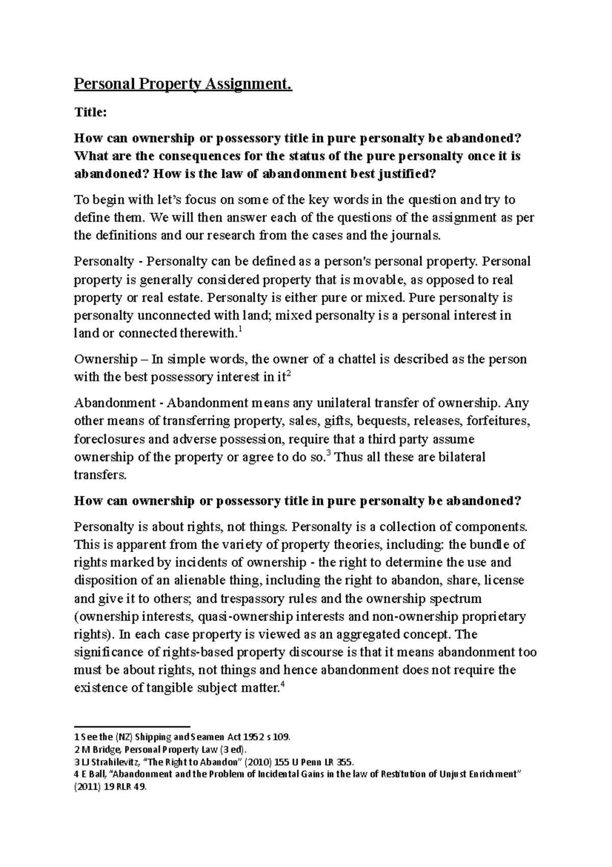 Personal Property Notes - Personal Property Assignment. Title: How can ...