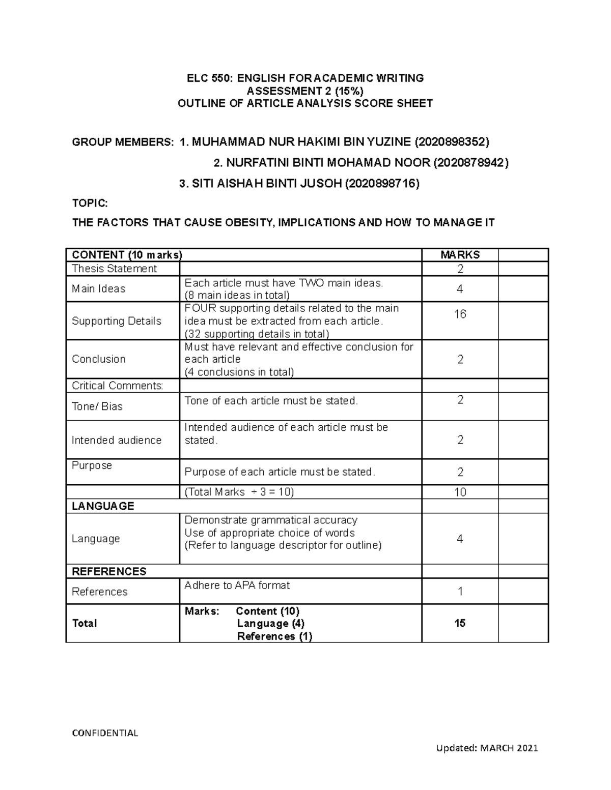 WEEK 10- Scoring Guideline- Outline Scoresheet - Degree in Food ...