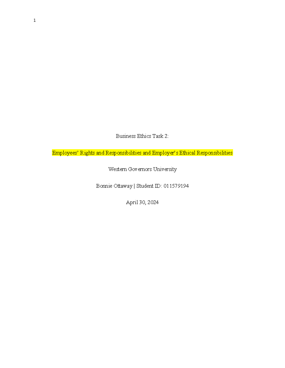 WGU C717 Task 2 Ethical Responsibilities - Business Ethics Task 2 ...