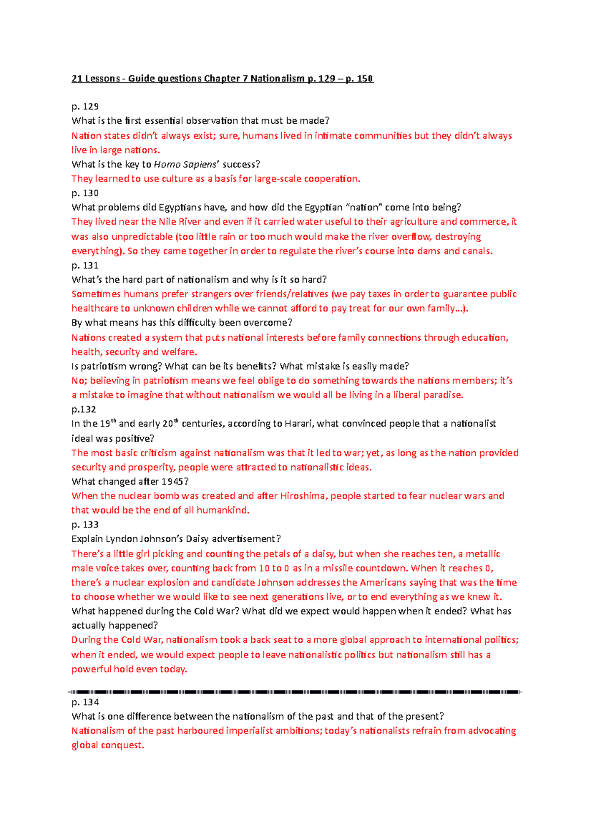 21 Lessons - Guide questions Chapter 7 - Nationalism p. 129 - p. 150 ...