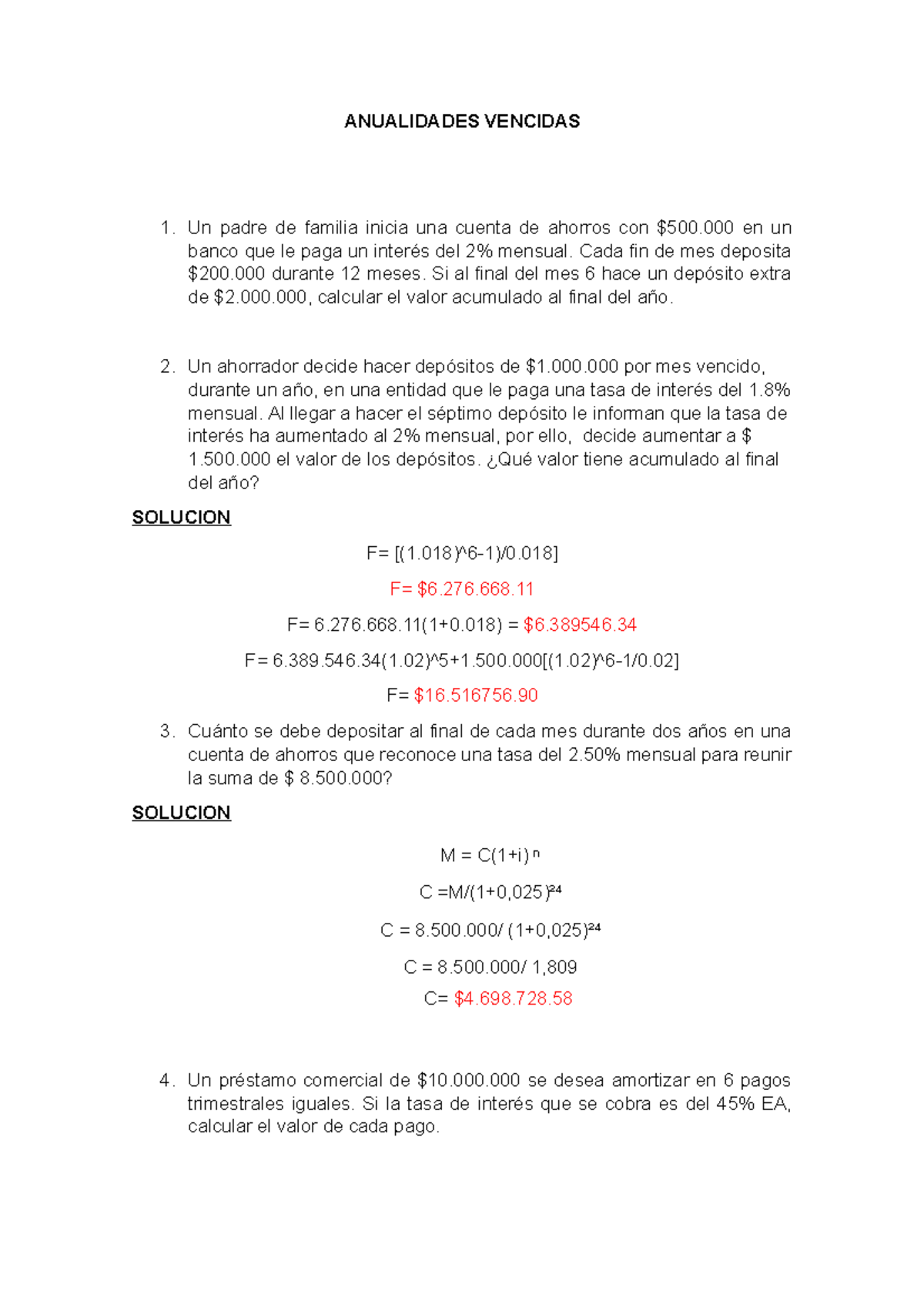 Ejerciciosanualidadesvencidasv 2 ANUALIDADES VENCIDAS Un Padre De