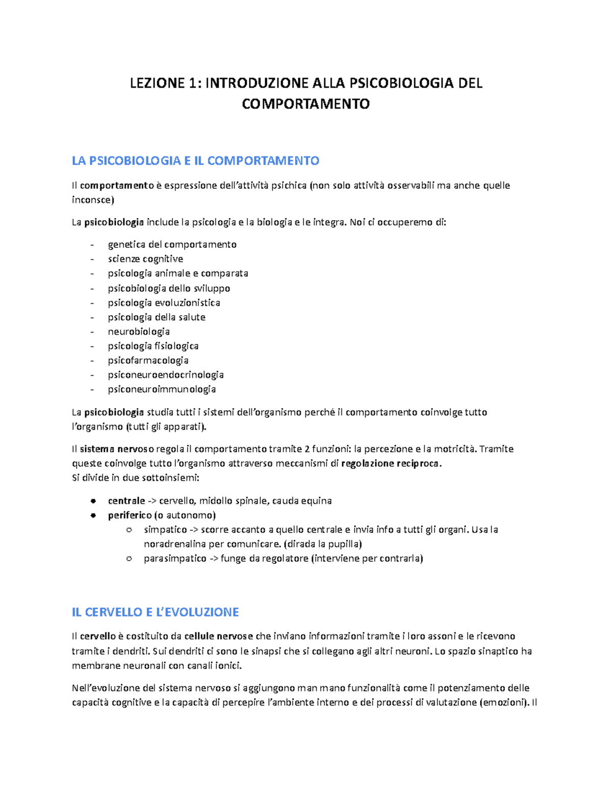 Lezioni Psicobiologia (2) - LEZIONE 1: INTRODUZIONE ALLA PSICOBIOLOGIA ...
