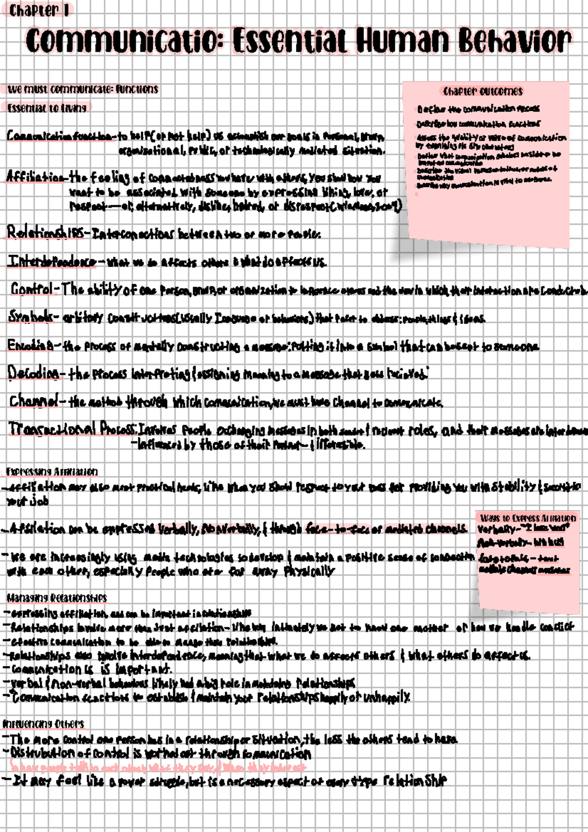 Hcom 100 Textbook Notes Hcom 100 Chapter 1 Communicatio Essential Human Behavior We Must