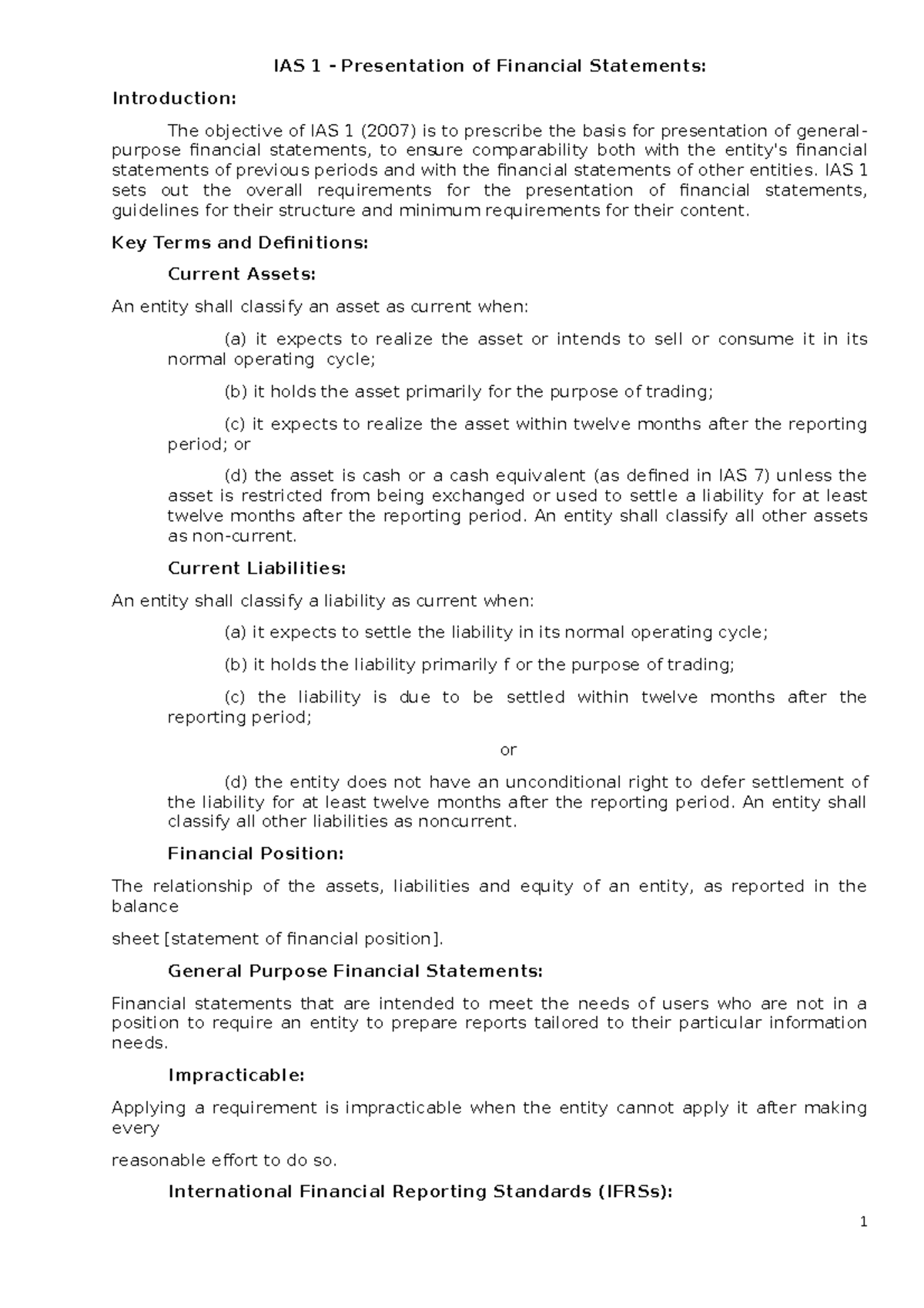IAS 1 Fff IAS 1 Presentation Of Financial Statements