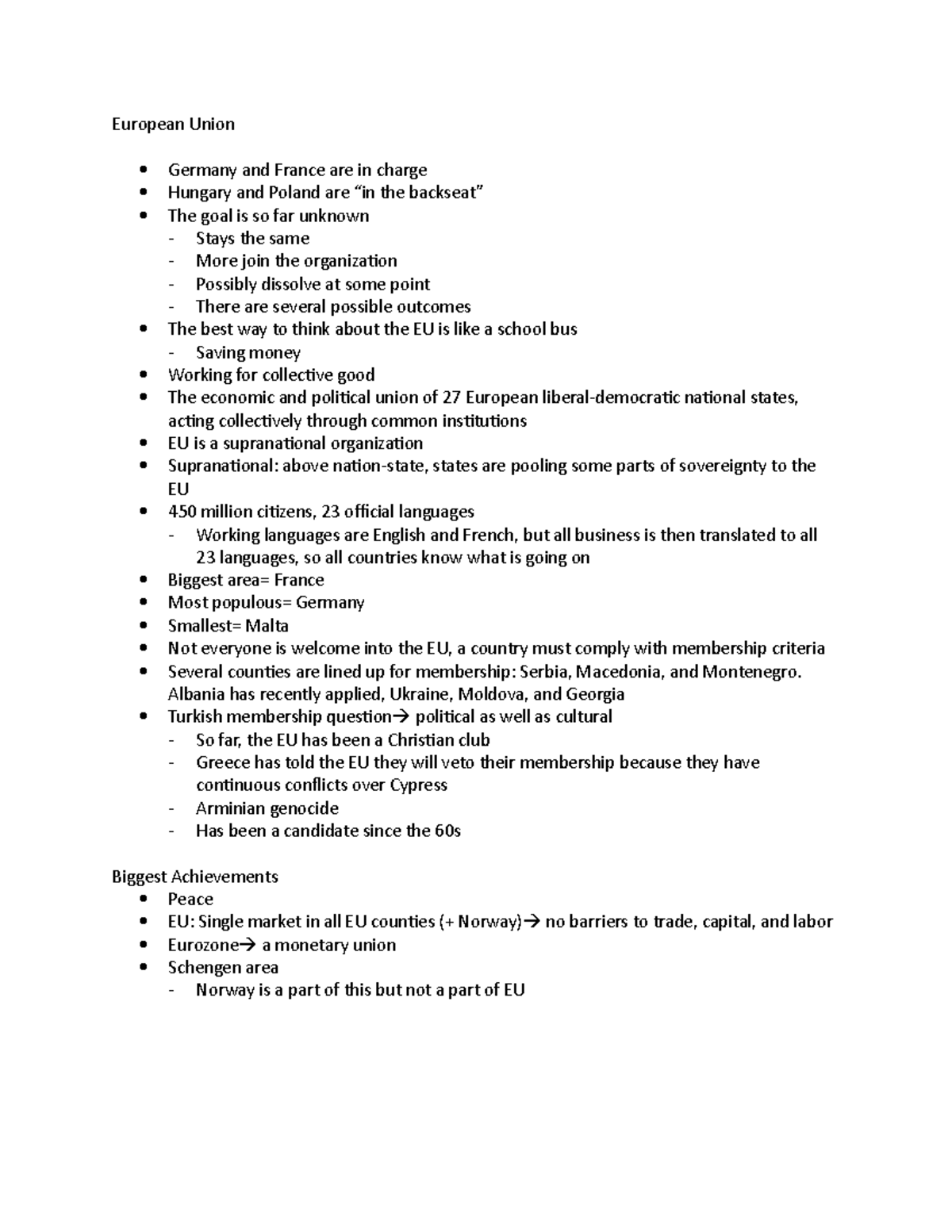 European Union - notes - European Union Germany and France are in ...