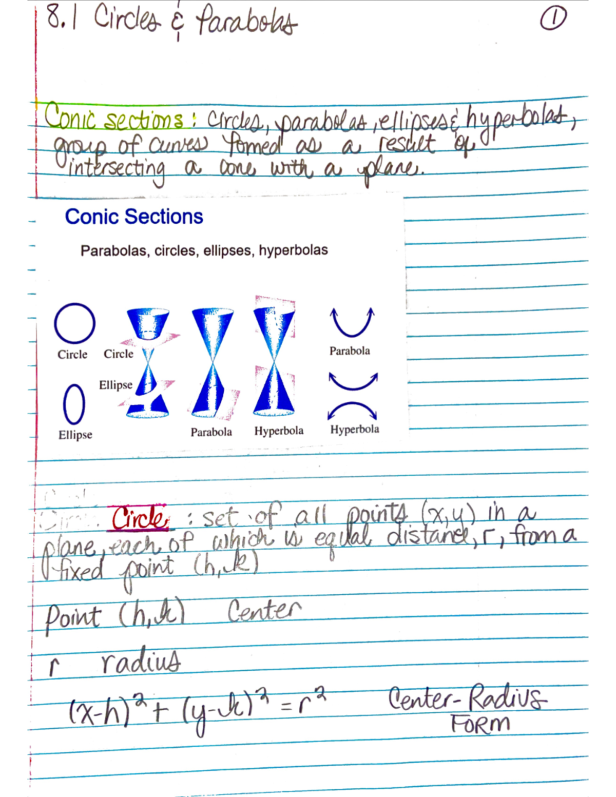Class Notes 8.1 Circles and Parabolas - MATH-2412 - Studocu