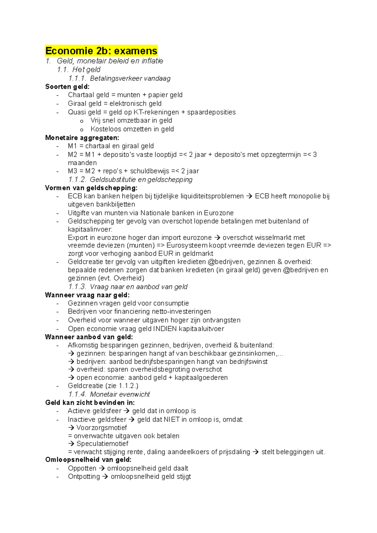 Economie 2b Examenleerstof_economieVandaag_2018 - Economie 2b: examens ...
