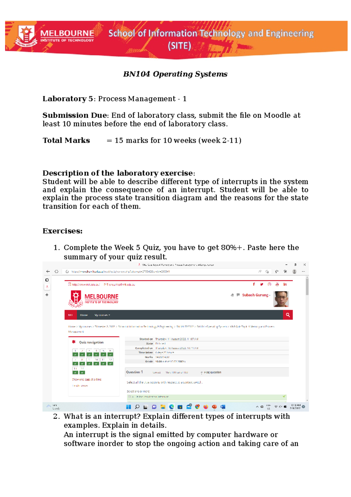 BN104 Laboratory wk5 Process Management 1 - BN104 Operating Systems Laboratory 5: Process ...