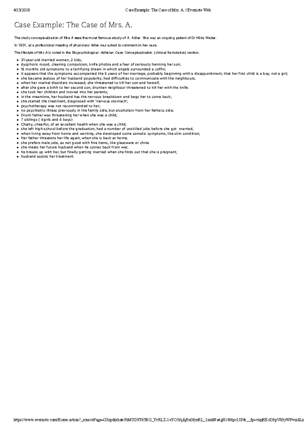 Case Example The Case of Mrs. A. tutorials - 4/23/2018 Case Example ...