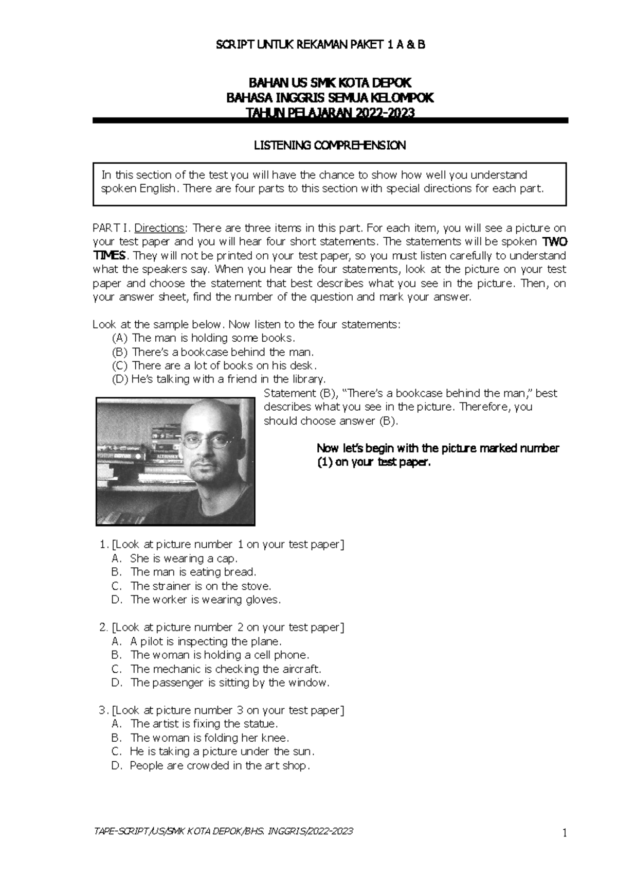 Script Listening US 2023 - SCRIPT UNTUK REKAMAN PAKET 1 A & B BAHAN US ...