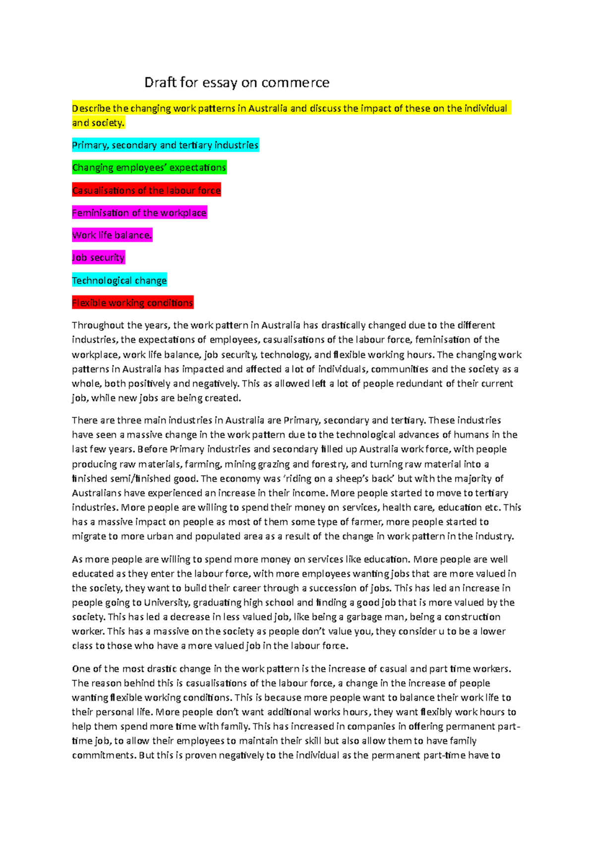 Draft for assesment - Draft for essay on commerce Describe the changing ...