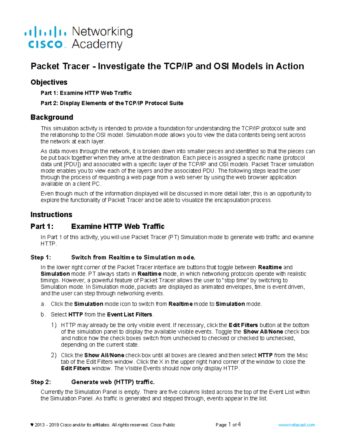 3.5.5 Packet Tracer - Investigate the TCP-IP and OSI Models in Action ...