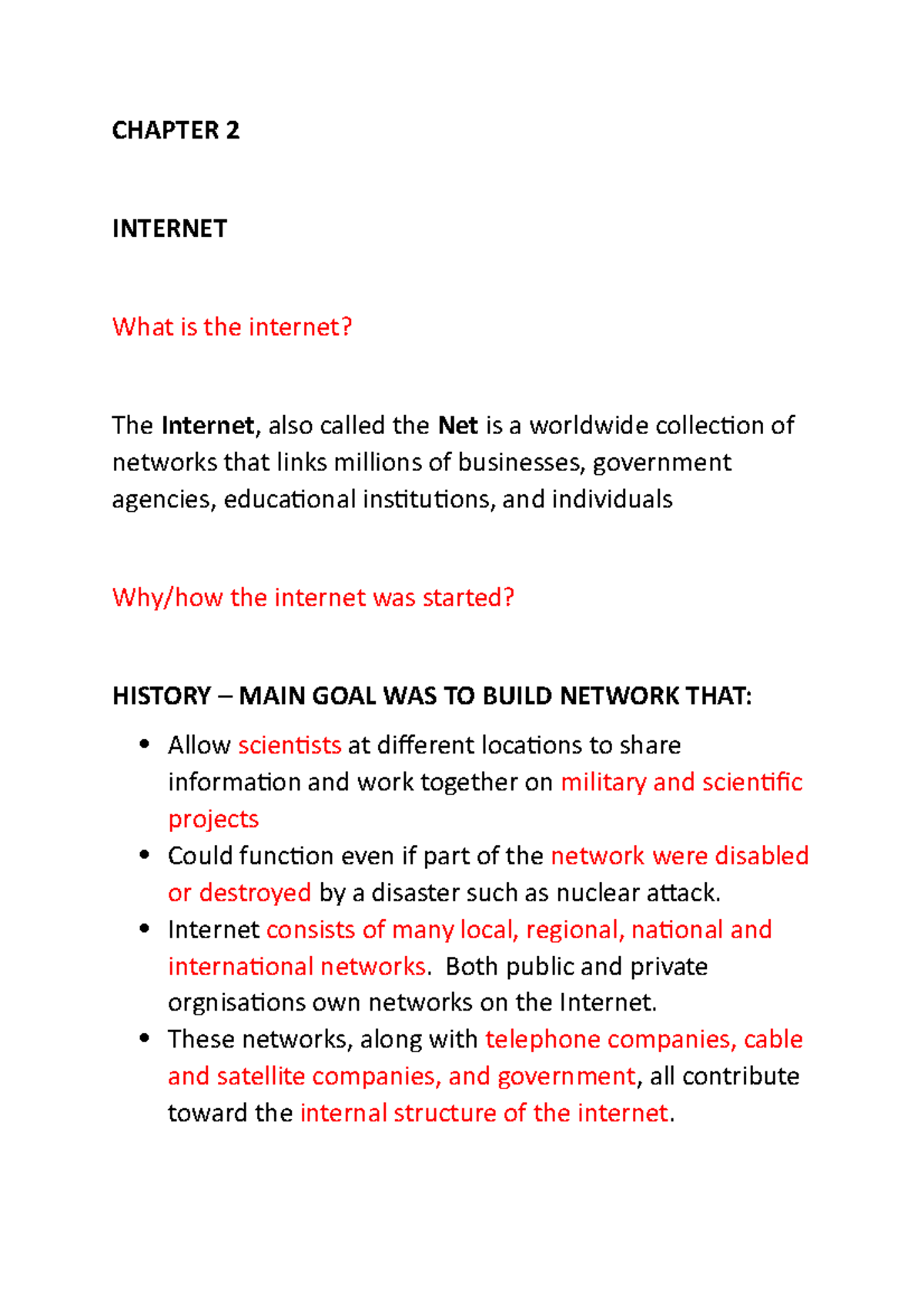 Notes - Internet - CHAPTER 2 INTERNET What is the internet? The ...