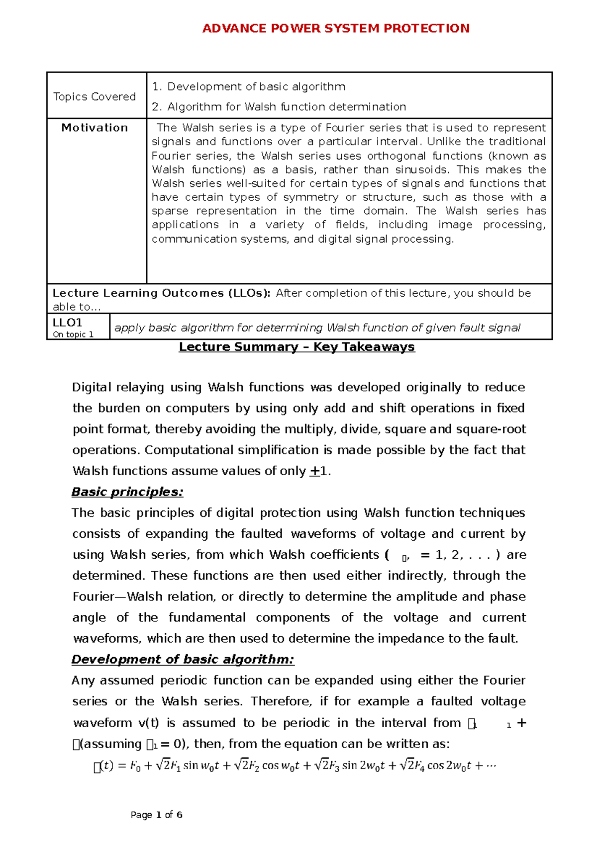 Algorithm For Walsh Function Determination Topics Covered Development Of Basic Algorithm
