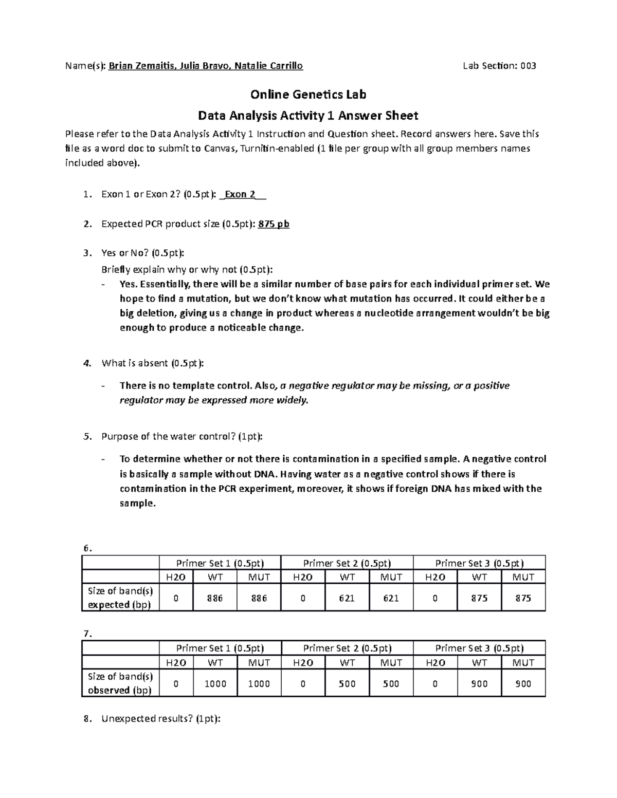 Data Analysis Activity 1 Answer Sheet - Name(s): Brian Zemaitis, Julia ...