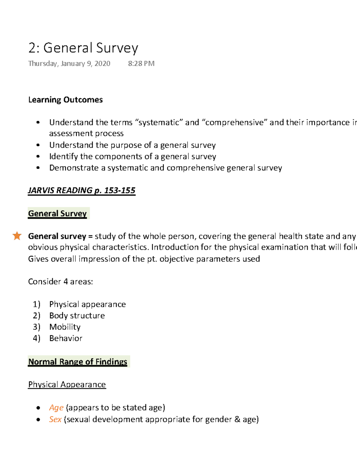 2 General Survey - Learning Outcomes Understand the terms “systematic ...