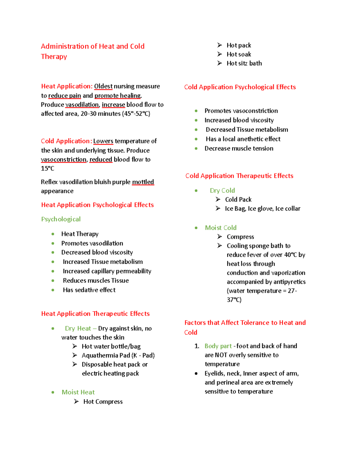 Administration of Heat and Cold Therapy - Administration of Heat and ...