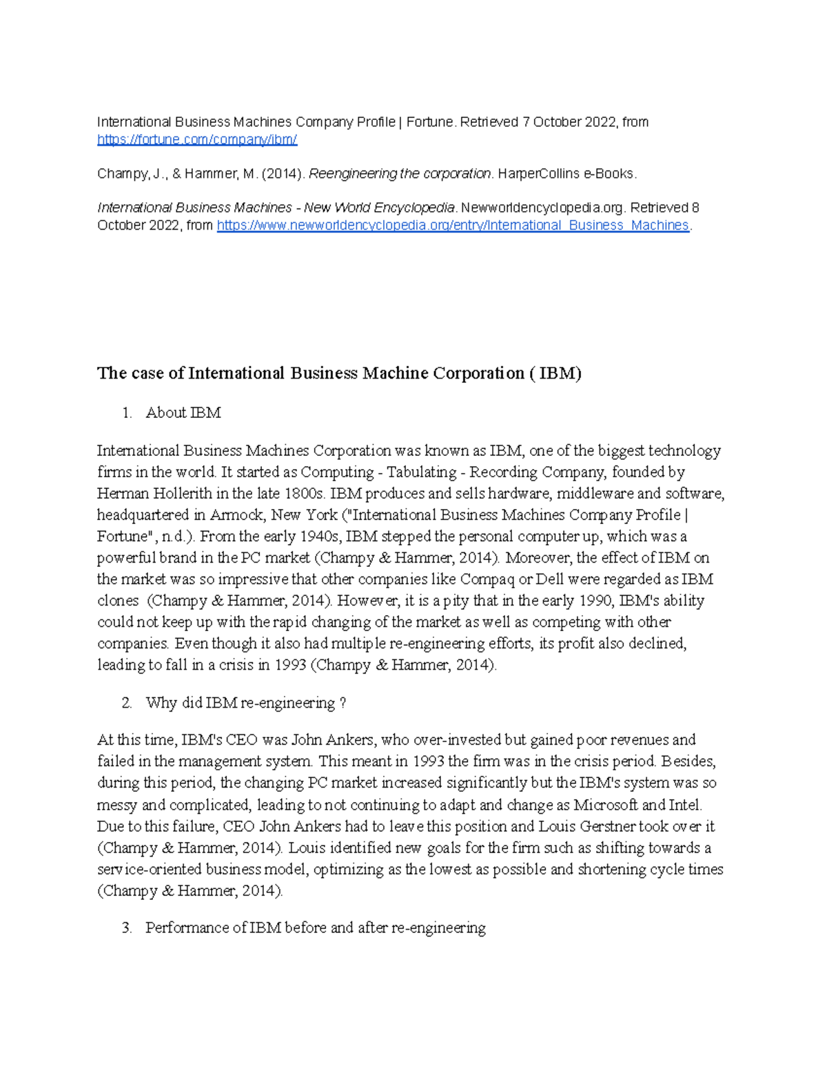 HRM Reengineering - International Business Machines Company Profile ...