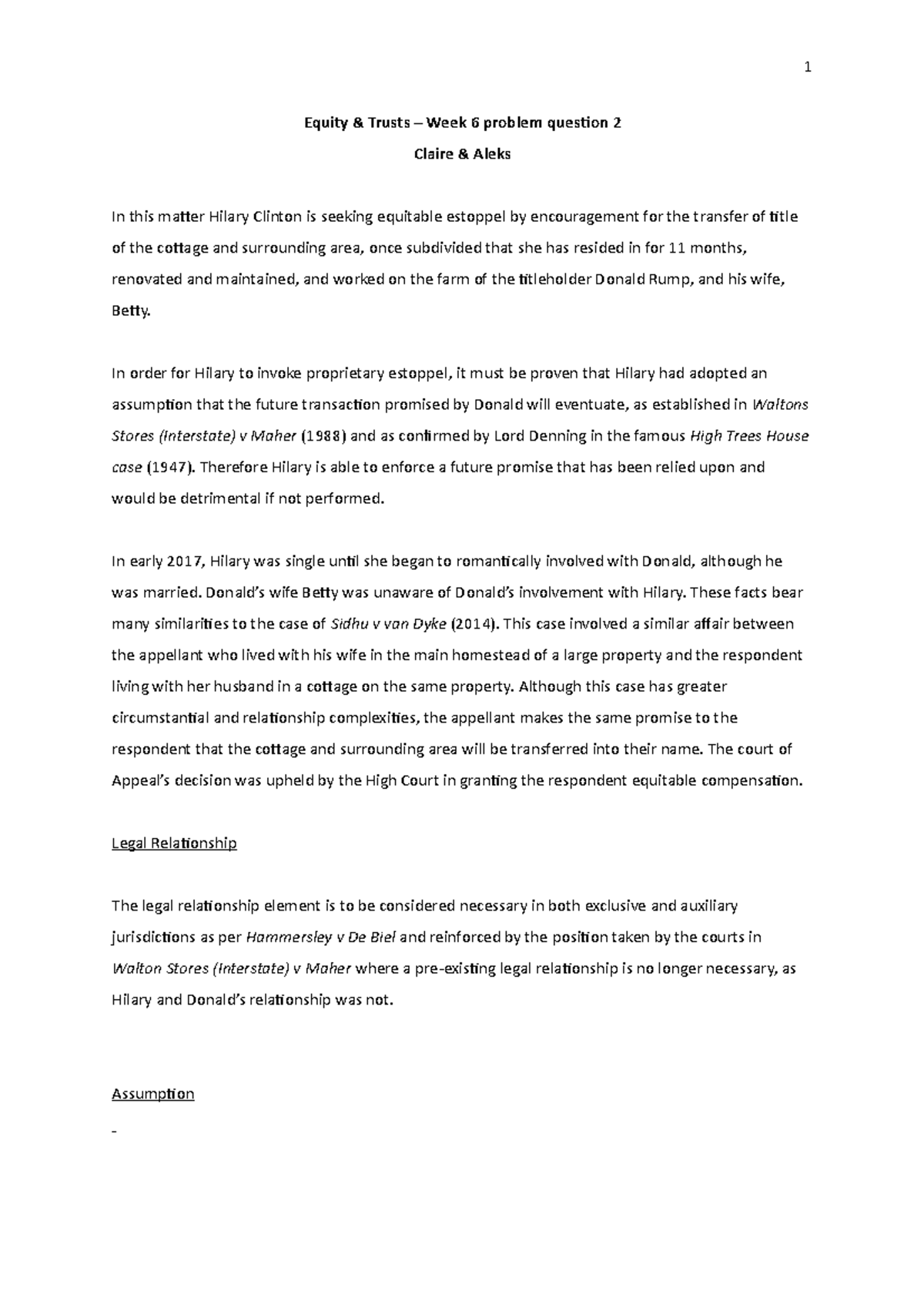 Week 6 Q2 - week 6 practical question answer - Equity & Trusts – Week 6 ...