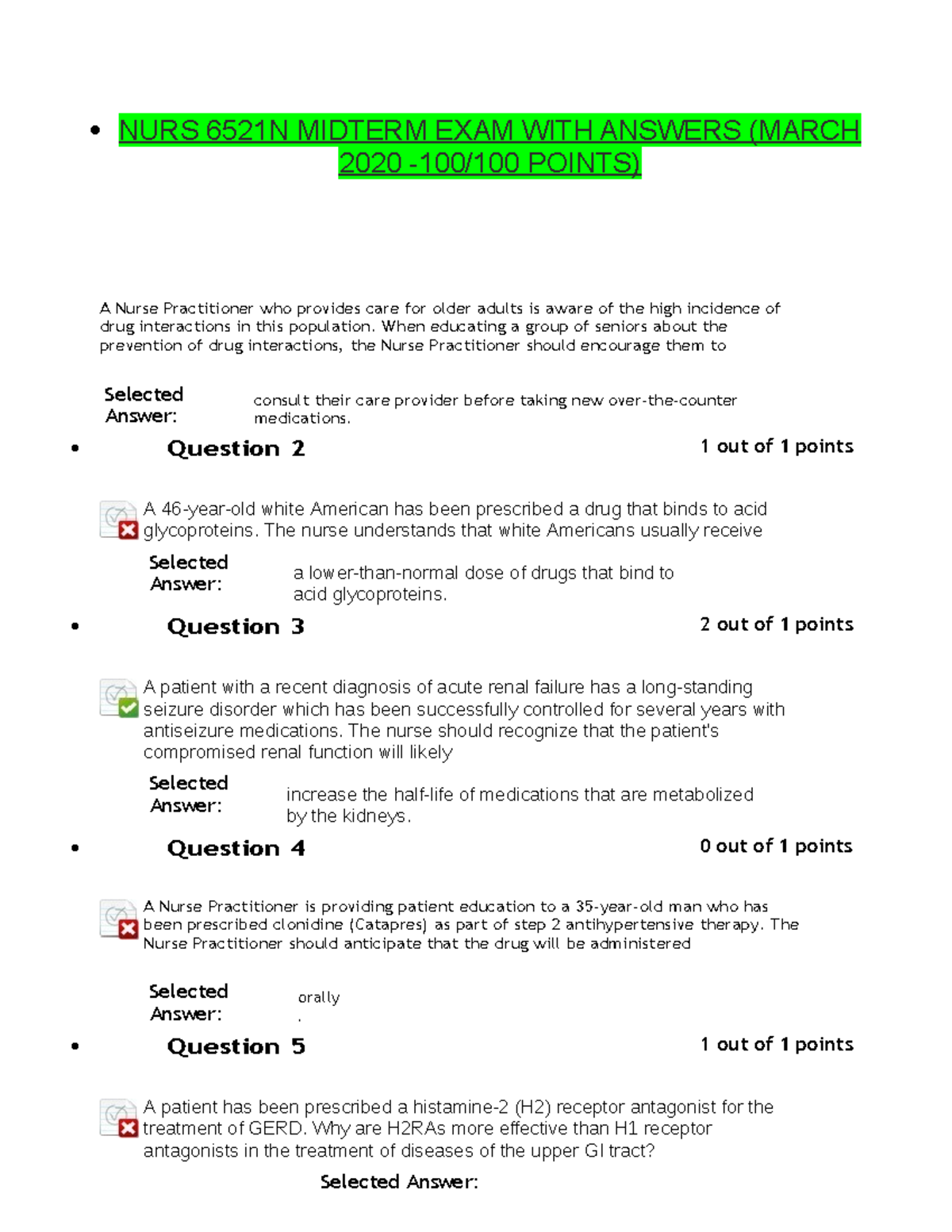 NURS6521 Midterm - NURS 6521N MIDTERM EXAM WITH ANSWERS (MARCH 2020 ...