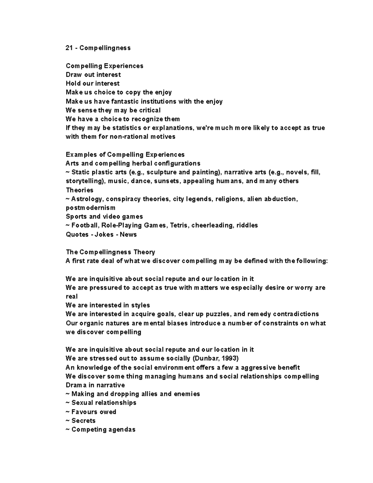 Lecture 21 Cgsc - 21 - Compellingness Compelling Experiences Draw out ...