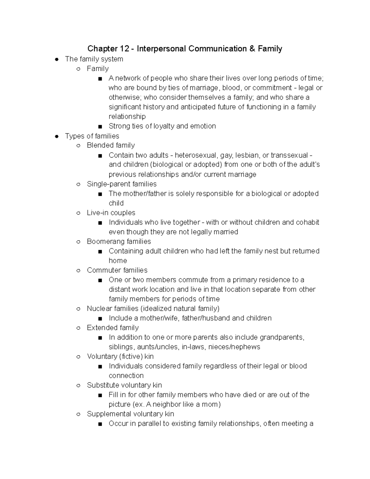 Chapter 12 - Interpersonal Communication & Family Lecture Notes ...