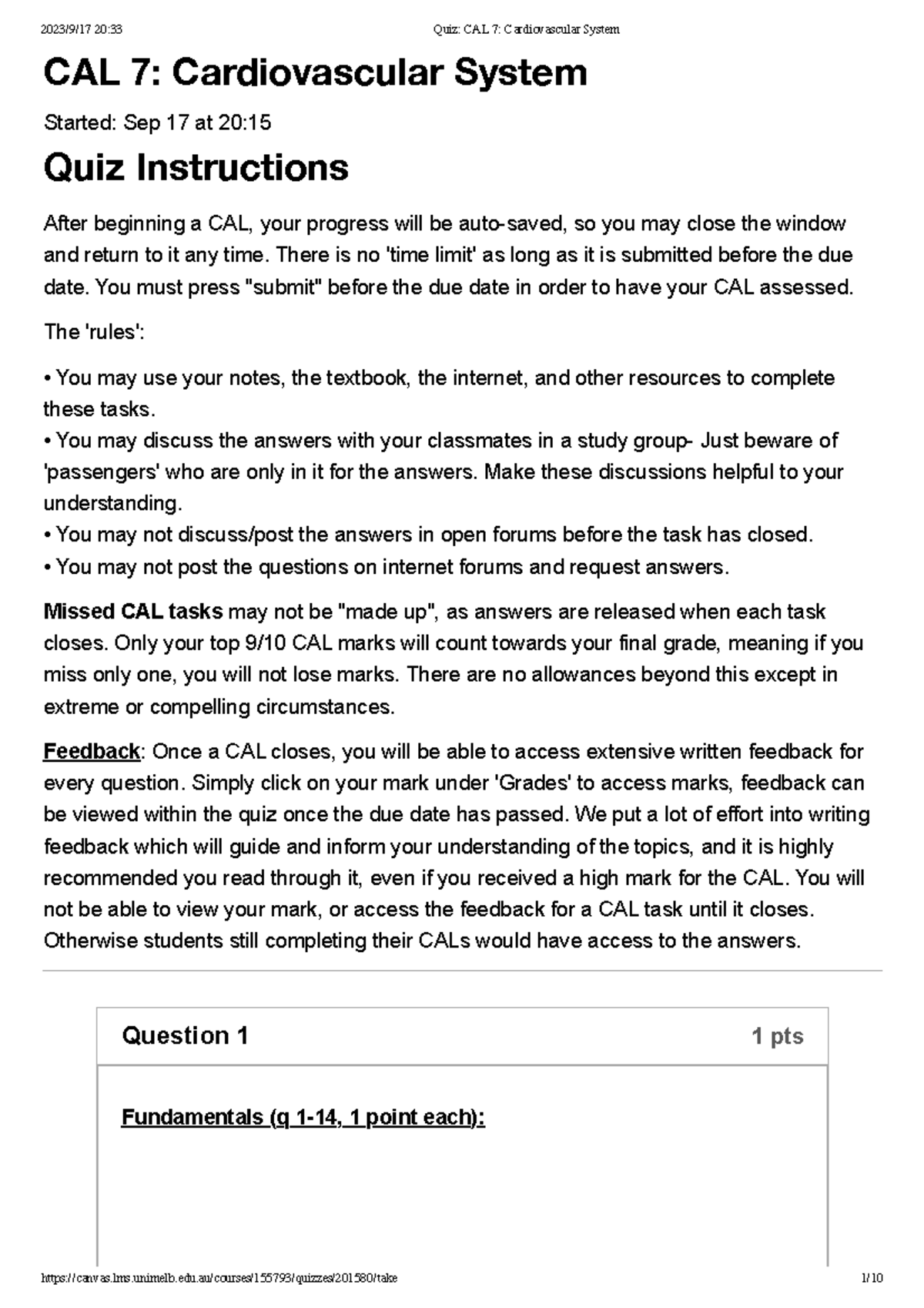 Quiz CAL 7 Cardiovascular System - CAL 7: Cardiovascular System Started ...