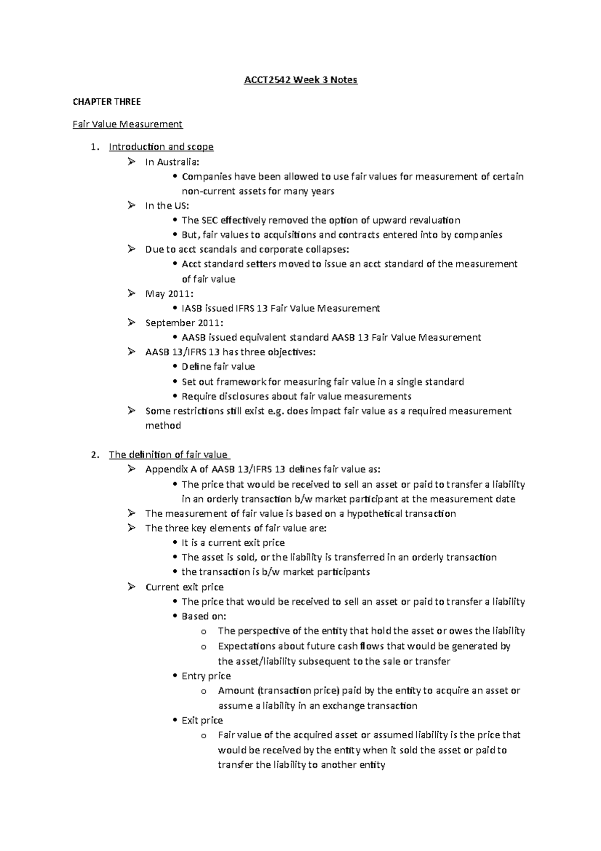 ACCT2542 Week 3 Notes - ACCT2542 Week 3 Notes CHAPTER THREE Fair Value ...