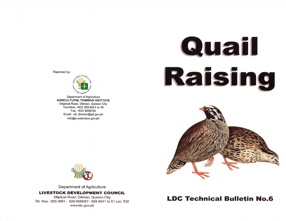 Quail Raising - Summary Bachelor of Science in Agribusiness - Studocu