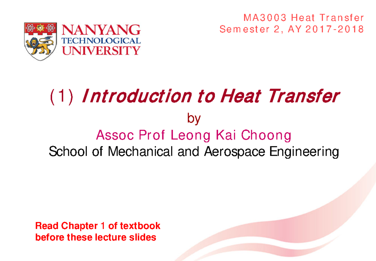 (1) Introduction to Heat Transfer S2 2017-2018 - MA3003 Heat Transfer ...