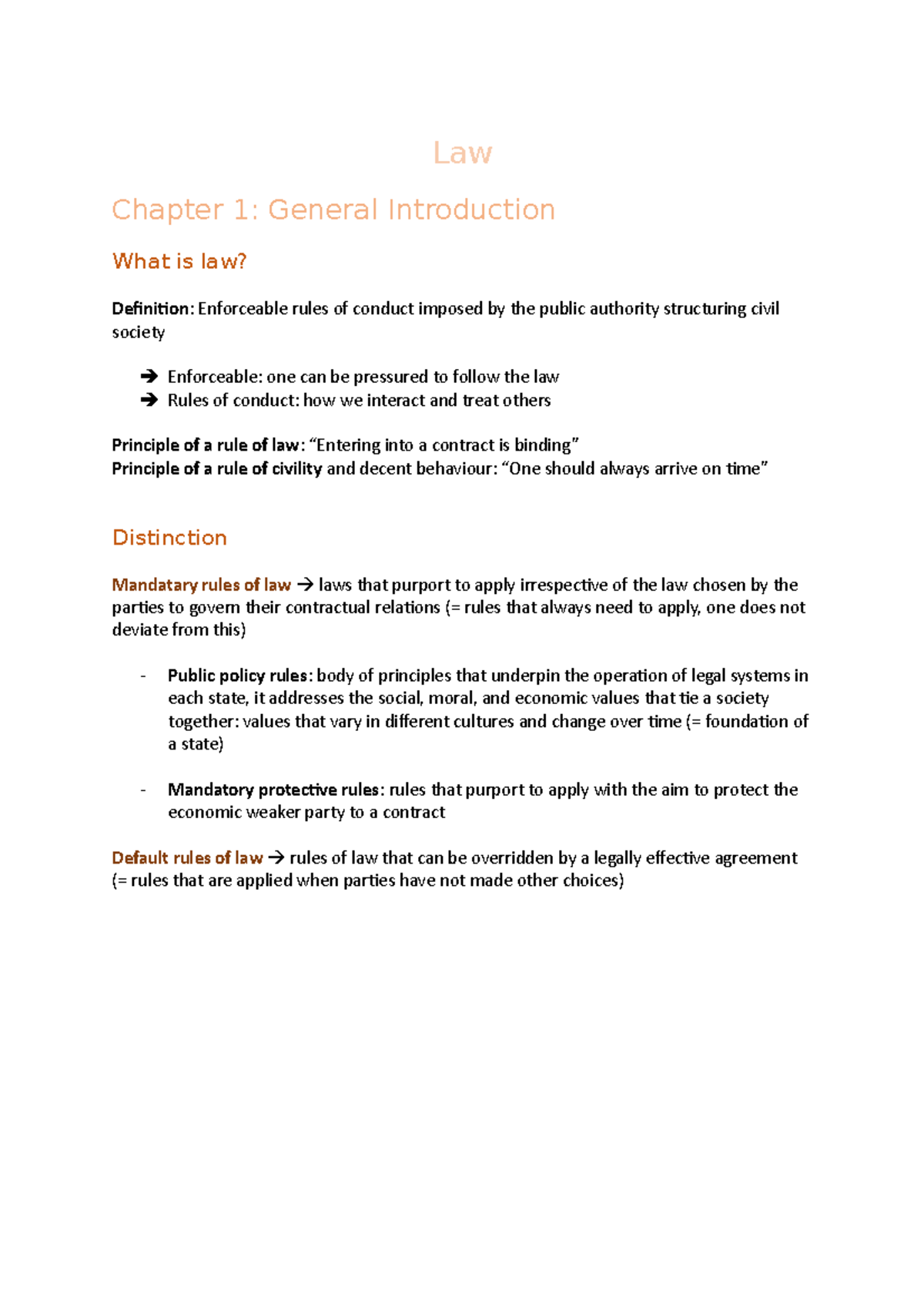 Summary law - Law Chapter 1: General Introduction What is law ...