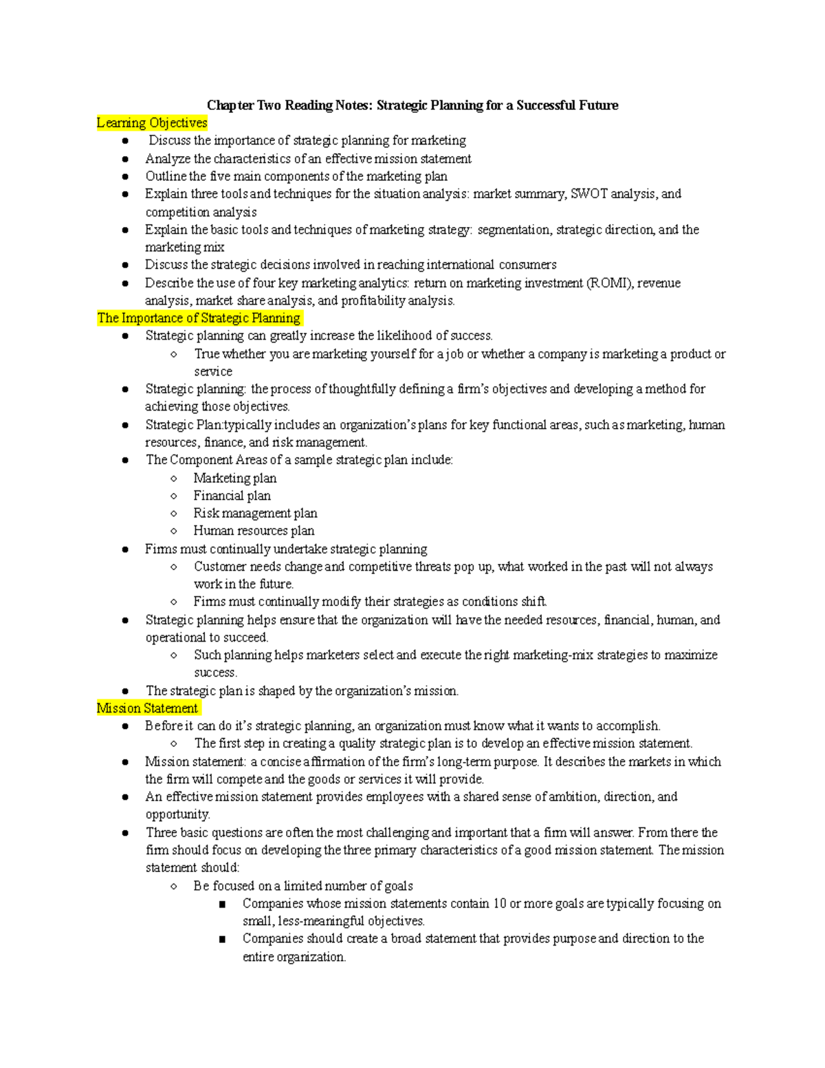 Management ch 2 reading - Chapter Two Reading Notes: Strategic Planning ...