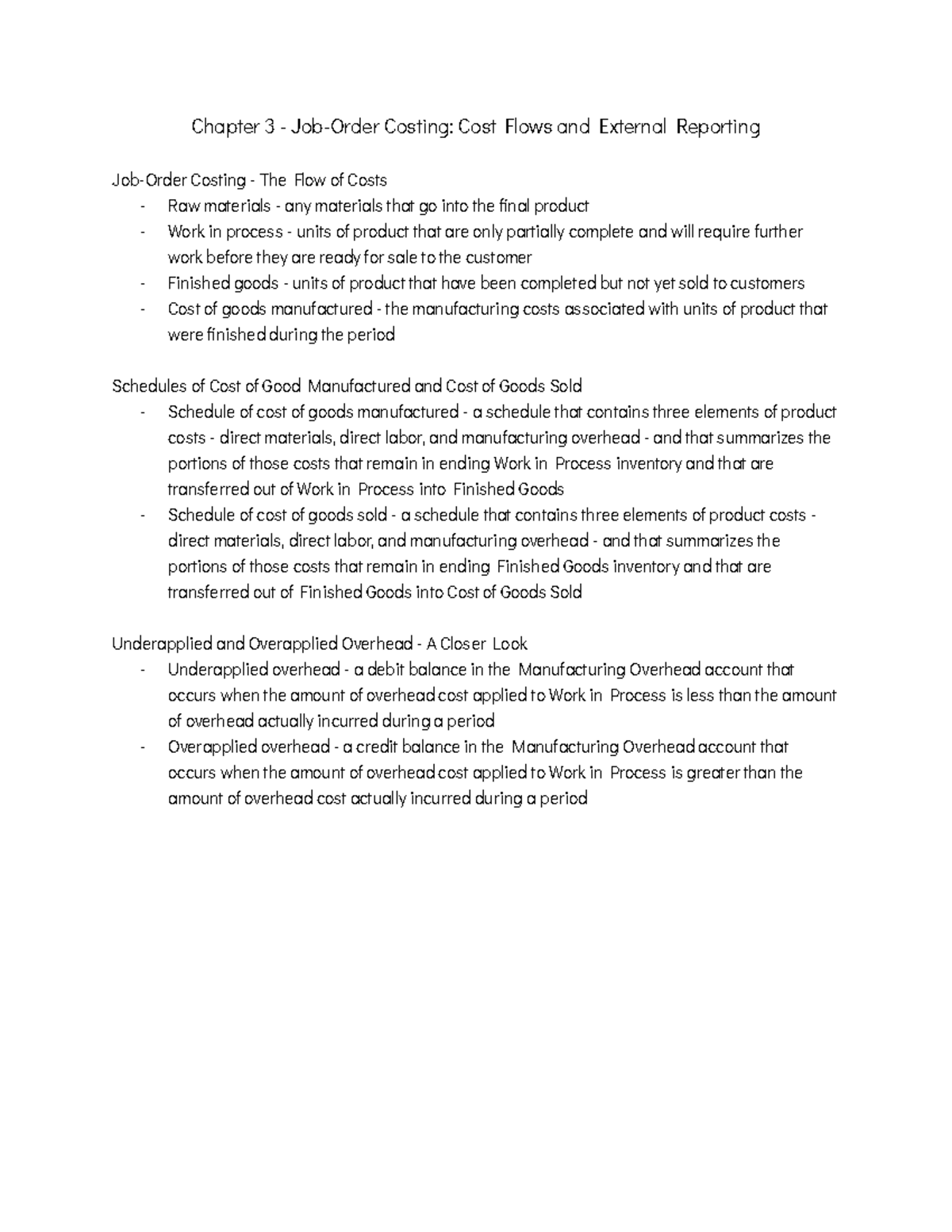 Chapter 3 - Job Order Costing Cost Flows and External Reporting - Studocu