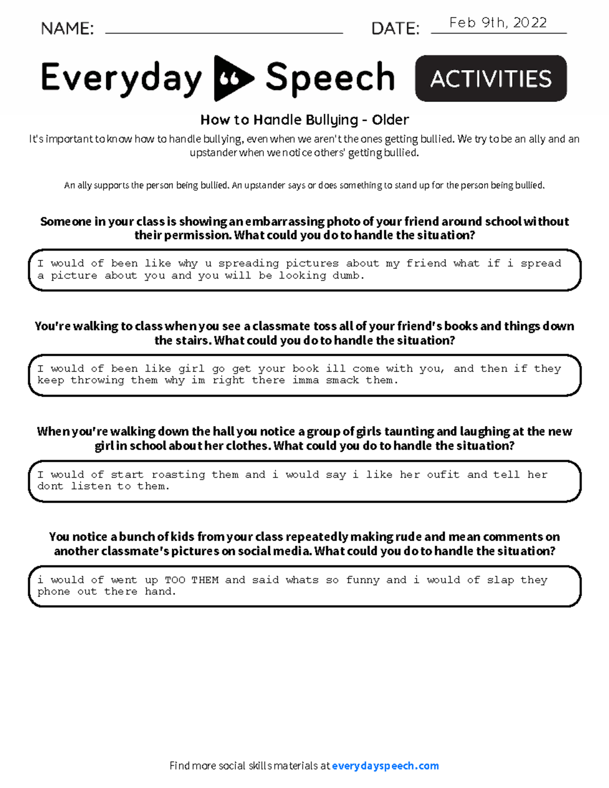 How to handle bullying q and a worksheet - How to Handle Bullying ...