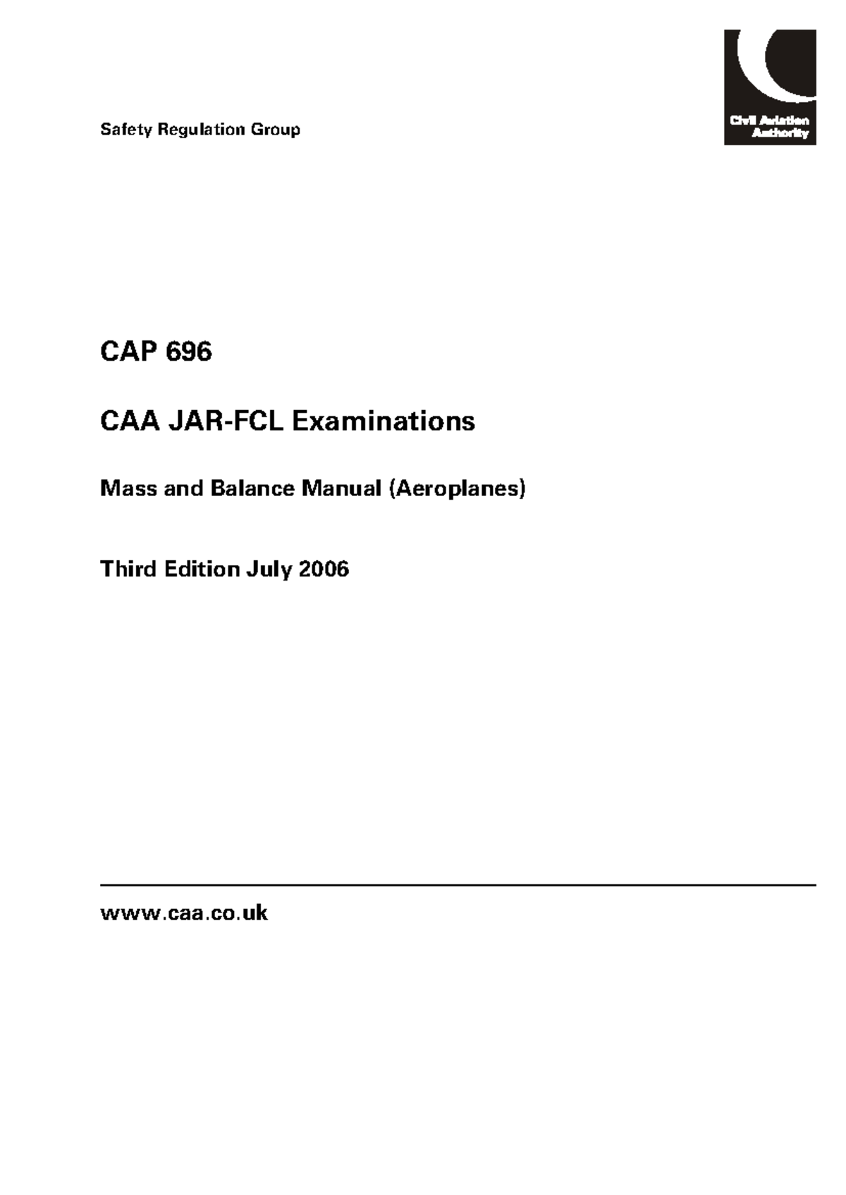 CAP696 Mass Balance Yellow - CAP 696 CAA JAR-FCL Examinations Mass and Balance Manual ...